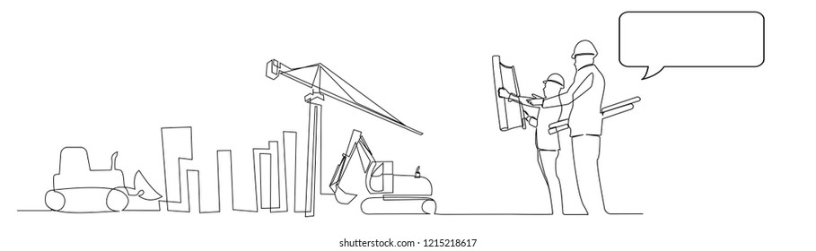 Continuous Line Drawing Engineer Building Construction Stock Vector ...