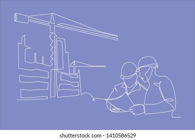 Continuous Line Drawing Engineer Building Construction: เวกเตอร์สต็อก ...