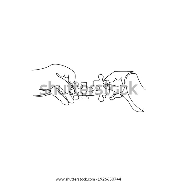 Continuous Line Drawing Hands Solving Jigsaw Stock Vector (Royalty Free ...