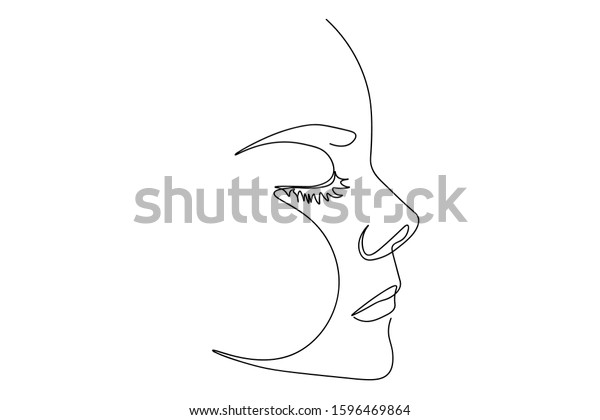Continuous Line Drawing Set Faces Hairstyle Stock Vector (Royalty Free ...