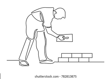 Continuous Line Drawing Standing Builder Man Stock Vector (Royalty Free ...
