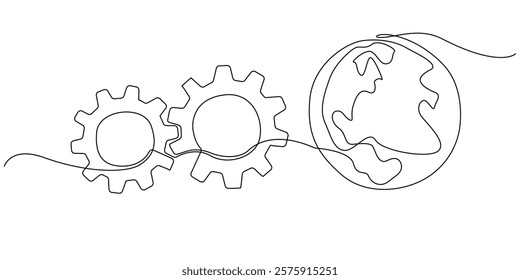 Continuous Line Interlocking Gears Earth Line Stock Vector Royalty Free 2575915251 Shutterstock