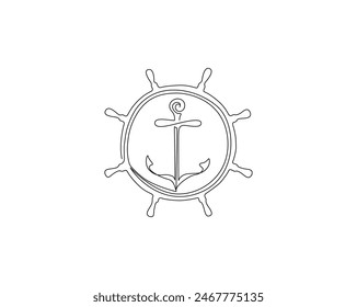 Continuous One Line Drawing Anchor Wheel Stock Vector (Royalty Free ...