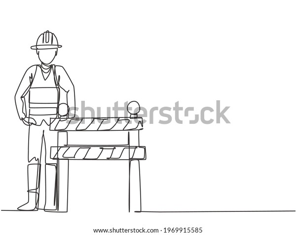 Continuous One Line Drawing Construction Worker Stock Vector (Royalty ...