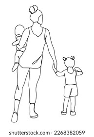 Continuous One Line Drawing Mom Holding Stock Vector (Royalty Free ...