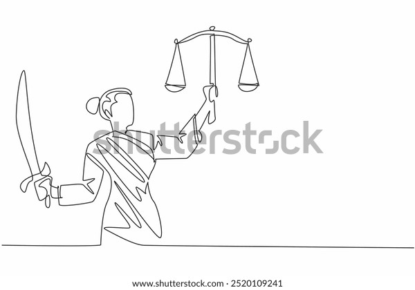 Continuous One Line Drawing Themis Holds Stock Vector (Royalty Free ...