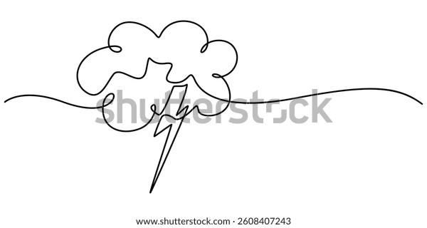 Continuous One Line Drawing Thundercloud Lightning Stock Vector ...