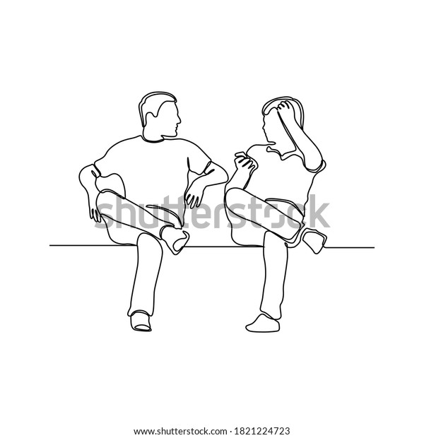 Continuous One Line Drawing Two Men Stock Vector (Royalty Free ...