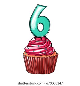 Contour Pattern Form Cupcake Number Six Stock Vector (Royalty Free ...