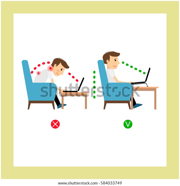 Correct Posture Sitting Laptop Use Position Stock Vector (Royalty Free ...