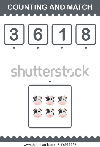 Counting Match Cow Face Worksheet Kids: vetor stock (livre de direitos ...