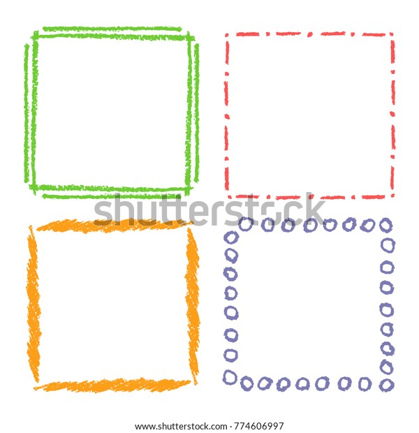 Crayon Hand Drawing Square Frames Set Stock Vector (Royalty Free ...