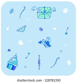 Cute Blue Love Pattern Stock Vector (Royalty Free) 128781350 | Shutterstock