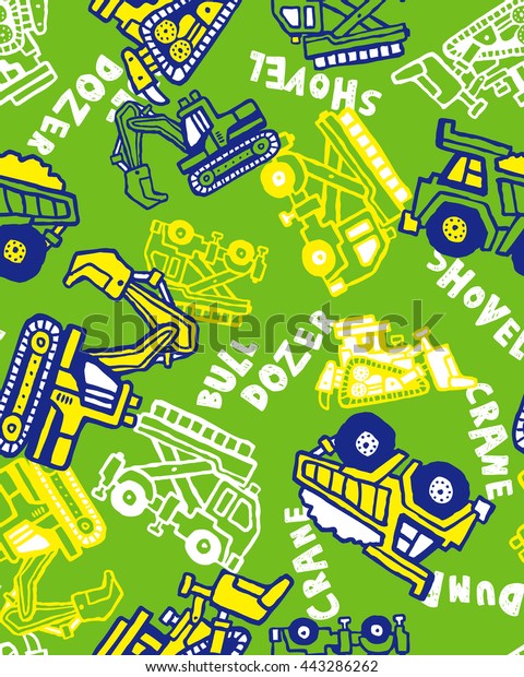 Cute Bulldozer Seamless Pattern Stock Vector (Royalty Free) 443286262 ...