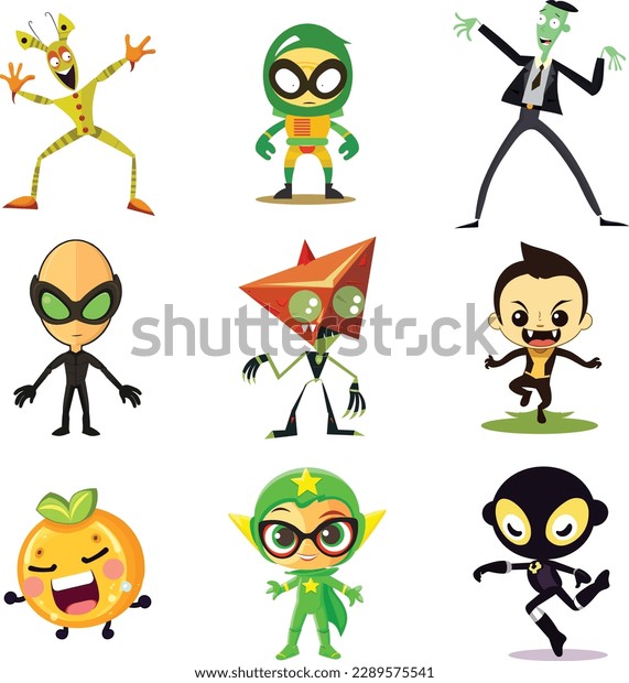 Cute Cartoon Characters 9 Different Vector Stock Vector (Royalty Free ...