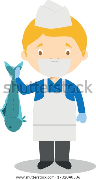 Cute Cartoon Vector Illustration Fishmonger Surgical Stock Vector ...