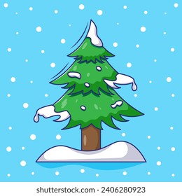 Cute Cartoon Vector Pine Tree Snowfall Stock Vector (Royalty Free ...