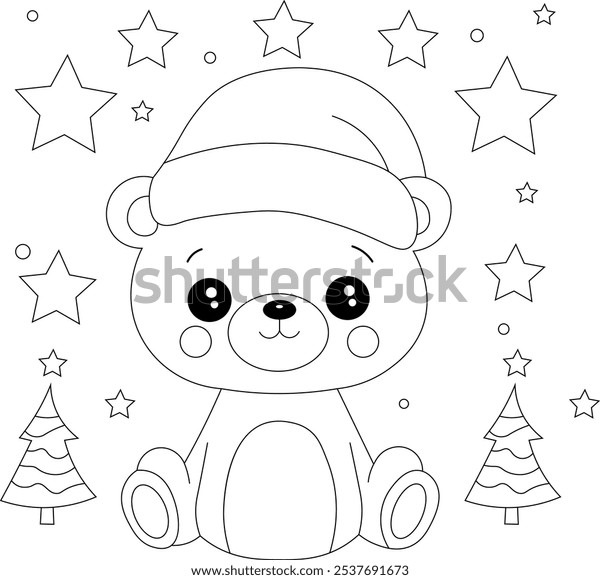 Cute Christmas Bear Coloring Page Kids Stock Vector (Royalty Free ...