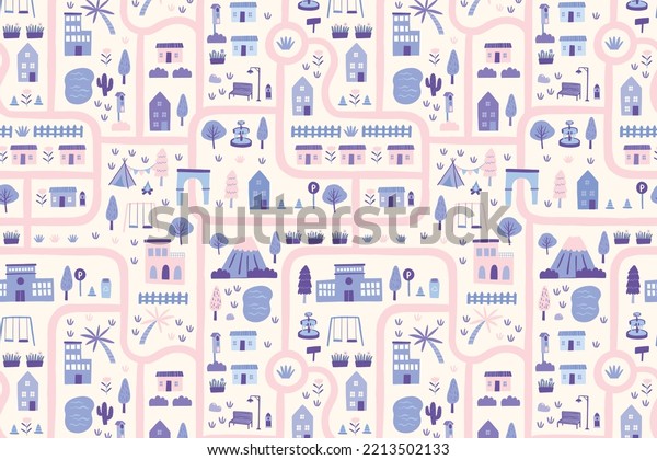 Cute City Map Pattern Background Stock Vector (Royalty Free) 2213502133 ...