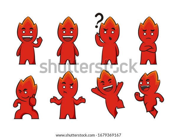 Cute Fire Monster Mascot Vector Set Stock Vector (Royalty Free ...