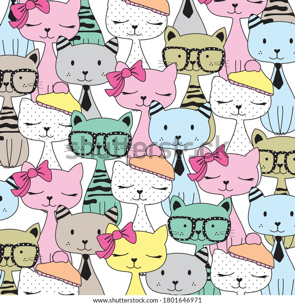 Cute Funny Cat Background Pattern Stock Vector (Royalty Free ...
