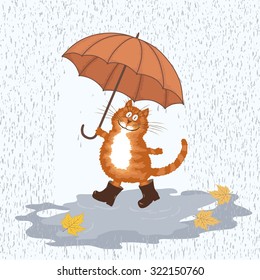 Doodle Black Cat Holding Blue Umbrella Stock Vector (Royalty Free ...