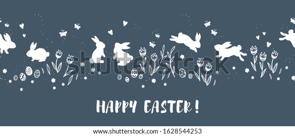Cute Hand Drawn Easter Horizontal Seamless Stock Vector (Royalty Free ...