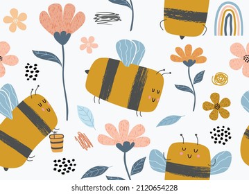 41,585 Small Cute Honey Bee And Flower Seamless Stock Vectors and ...