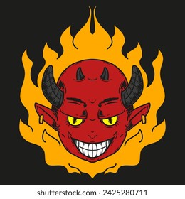Cute Little Devil Head Vector Illustration Stock Vector (Royalty Free ...