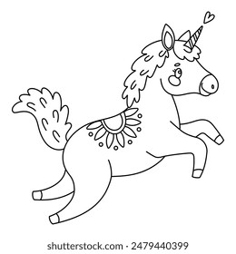 Cute Magical Unicorn Coloring Page Romantic Stock Vector (Royalty Free ...