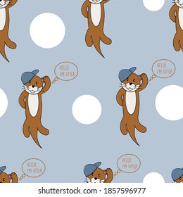 Cute Otter Seamless Pattern Background Say Stock Vector (Royalty Free ...