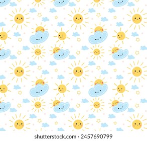 Cute Sun Cloud Seamless Pattern Background Stock Vector (Royalty Free ...