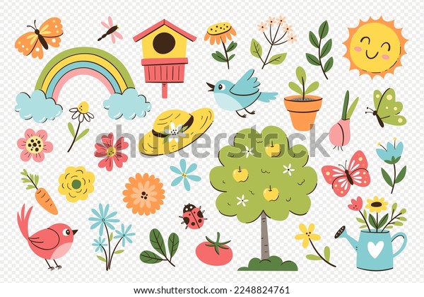 Cute Spring Objects Isolated Collection Seasonal Stock Vector (Royalty ...