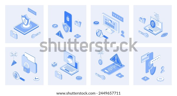 Cyber Security 3d Isometric Concept Set Stock Vector (Royalty Free ...