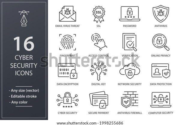 Cyber Security Icons Such Access Control Stock Vector (Royalty Free ...
