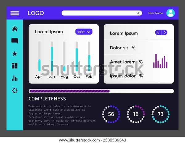 Dashboard Ui Computer Screen Interface Completeness Stock Vector ...