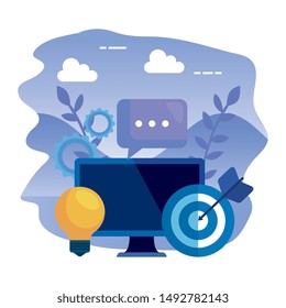 Desktop Computer Bulb Target Stock Vector (Royalty Free) 1492782143 ...