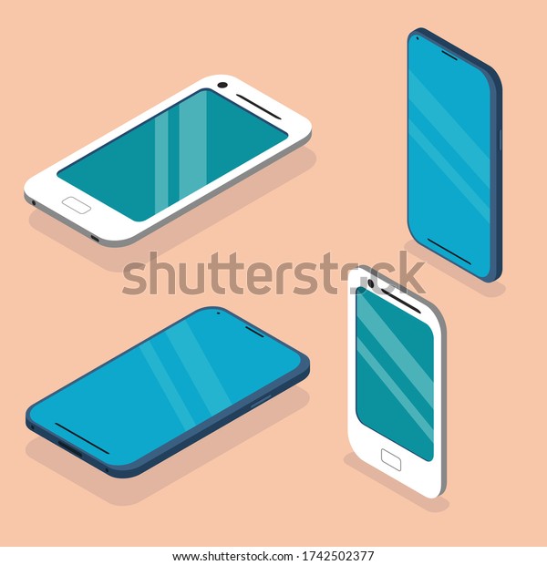 Different Smartphones Isometric Flat Style White Stock Vector (Royalty ...