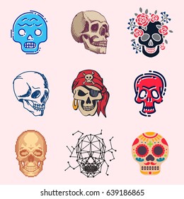 Different Style Skulls Faces Vector Illustration Stock Vector (Royalty ...
