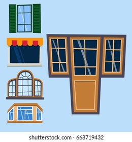 Different Types House Windows Elements Flat Stock Vector (Royalty Free ...