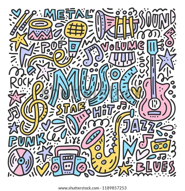 Doodle Style Illustration Music Symbols Stock Vector (Royalty Free ...