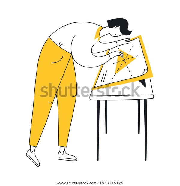 Drafting Man Engineer Architect Working Drawing Stock Vector (Royalty ...