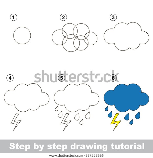 Drawing Tutorial Children How Draw Rain Stock Vector (Royalty Free ...