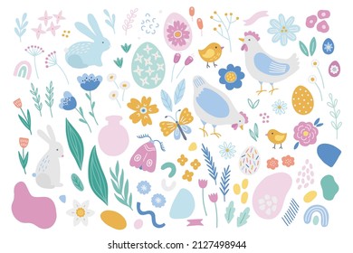Set Easter Design Elements Eggs Chicken Stock Vector (Royalty Free ...