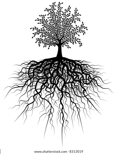 Editable Vector Illustration Tree Roots Stock Vector (Royalty Free ...