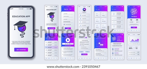 Education Mobile App Interface Screens Template Stock Vector (Royalty ...