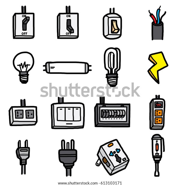 Electrical Objects Icons Set Cartoon Vector: เวกเตอร์สต็อก (ปลอดค่า ...