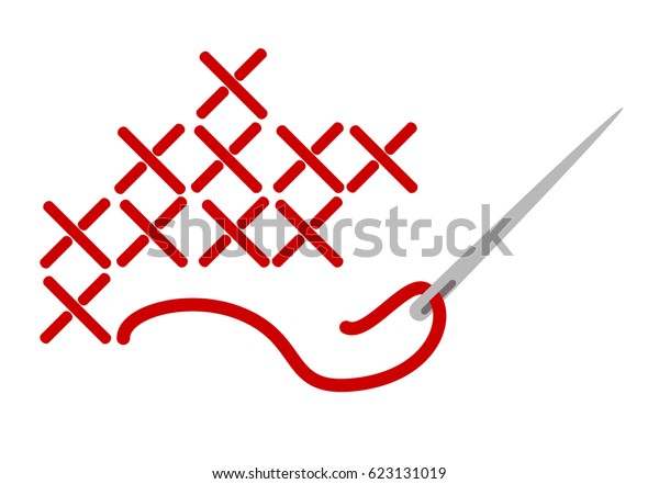 Embroidery Vector Illustration Red Thread Needle Stock Vector (Royalty ...