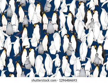 Emperor Penguins Seamless Pattern Colored Outline Stock Vector (Royalty ...