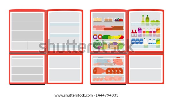 Empty Full Fridge Vector Red Refrigerator Stock Vector (Royalty Free ...